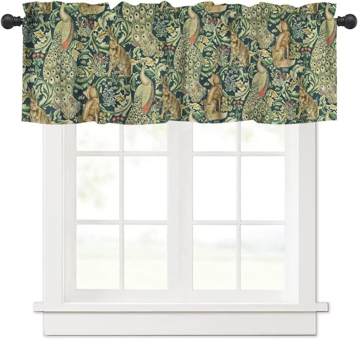 William Morris Floral Animal Window Valance Curtain, Vintage Boho ...