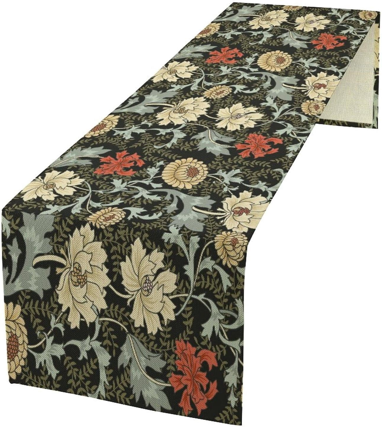 William Morris Flower Table Runner, Vintage Boho Style Floral Botanical ...