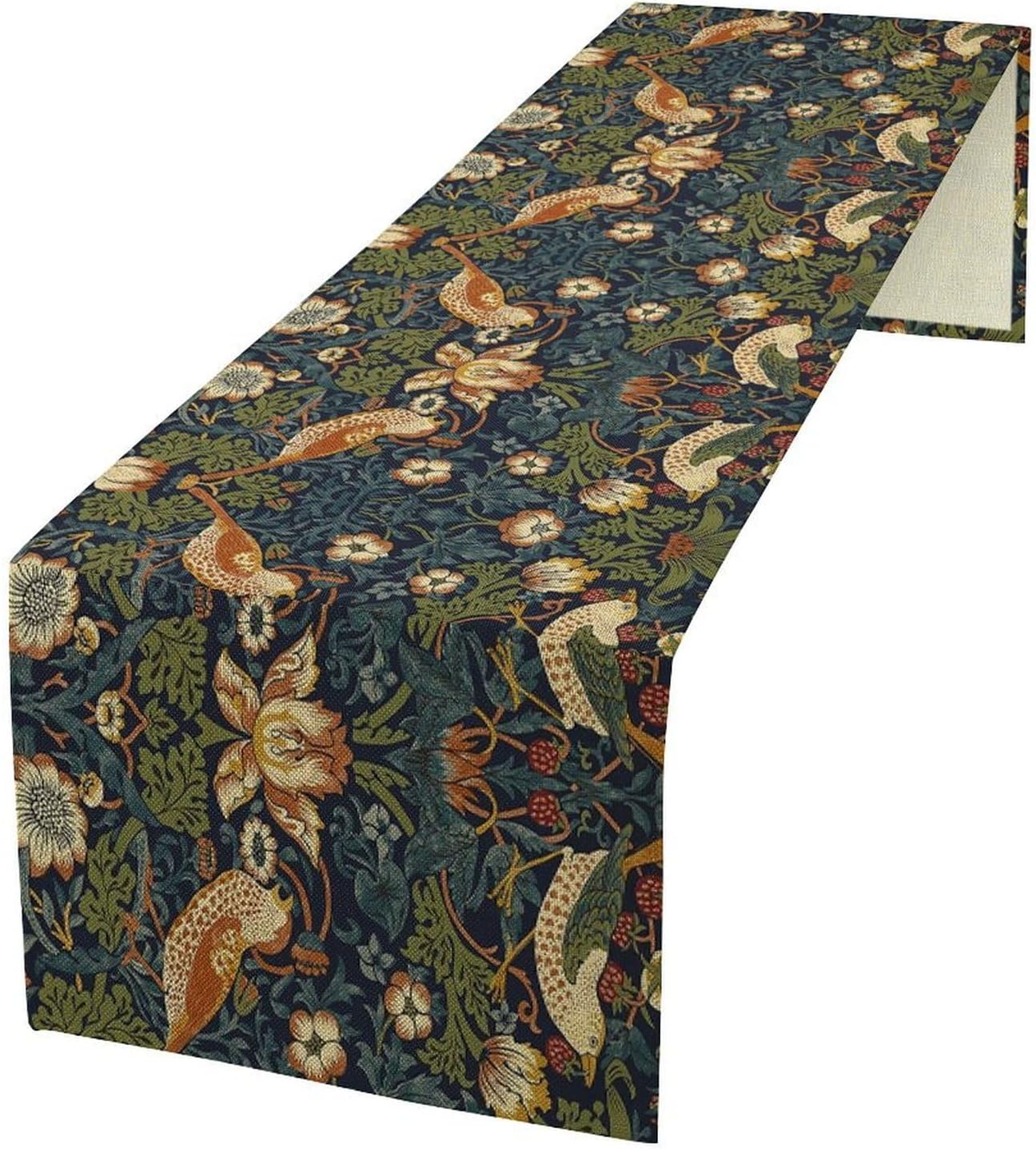 William Morris Flower Table Runner, Watercolor Vintage Boho Floral Plant Dinner Runner for Home ...