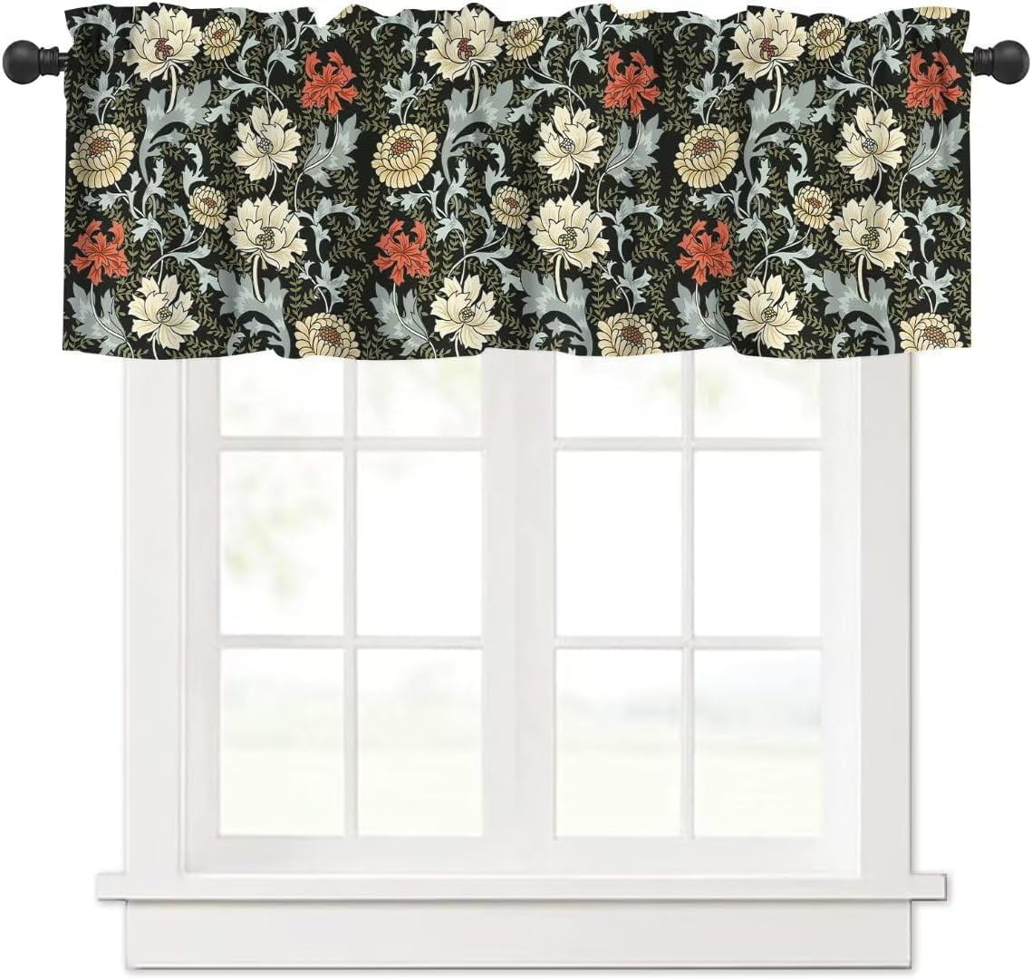 William Morris Flower Window Valance Curtain, Vintage Boho Style Floral ...