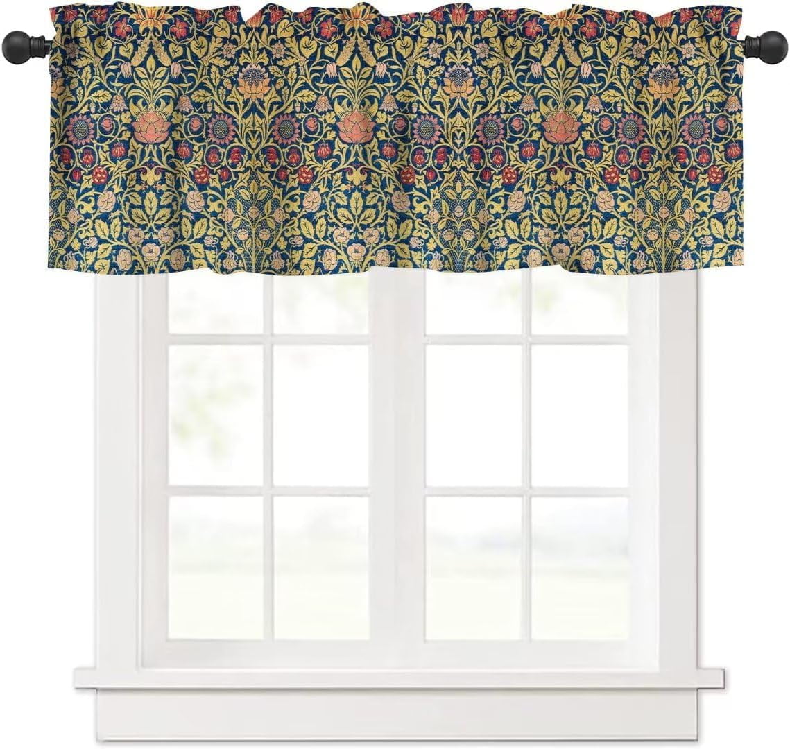 William Morris Flower Window Valance Curtain, Vintage Boho Style Floral ...