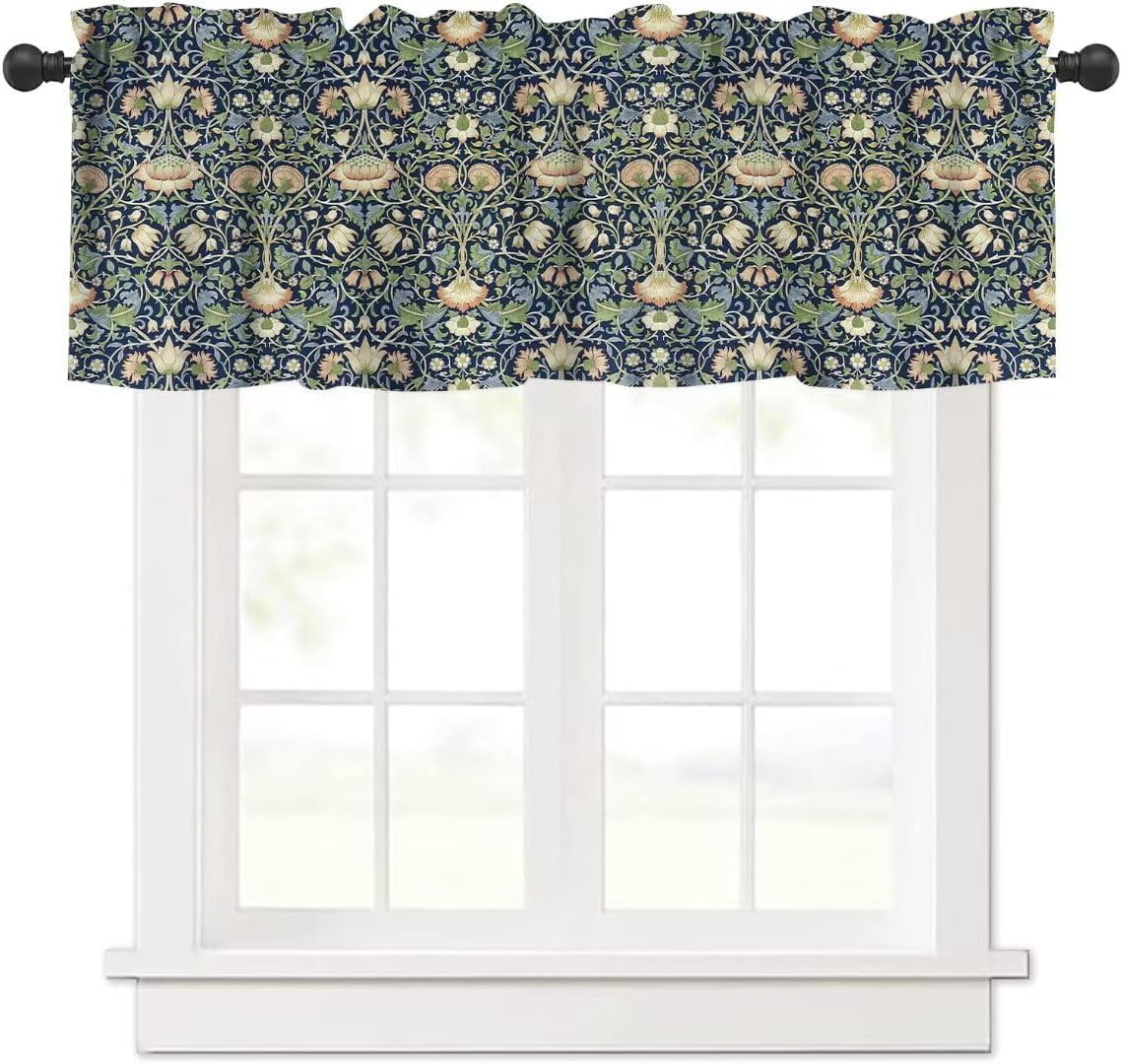 William Morris Flower Window Valance Curtain, Vintage Boho Style Tree ...