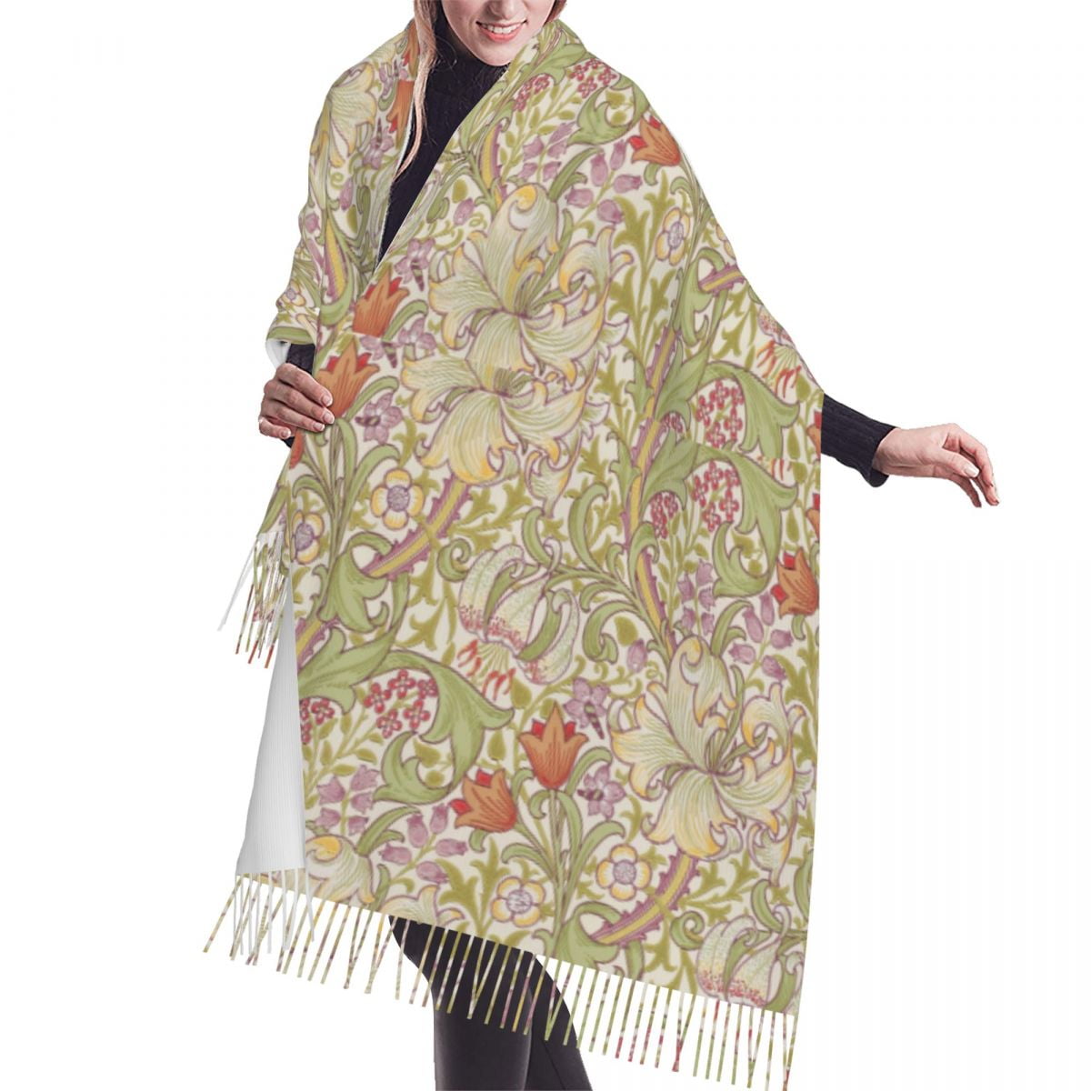 William Morris Hysuckle Pattern Teal Soft Lemon Scarf Men Women Winter ...