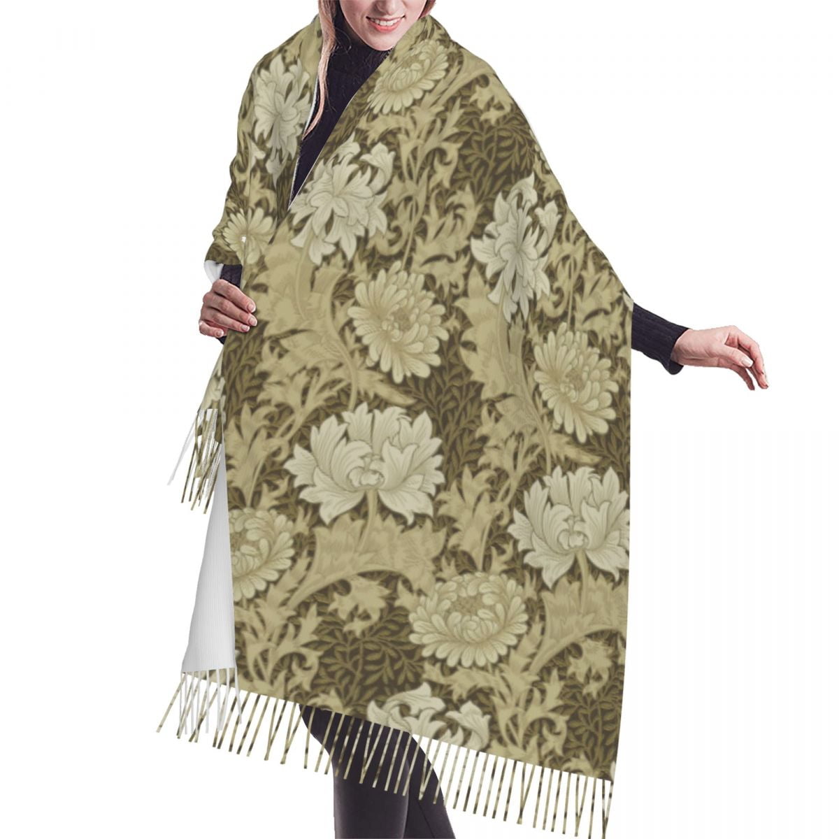 William Morris Hysuckle Pattern Teal Soft Lemon Scarf Men Women Winter ...