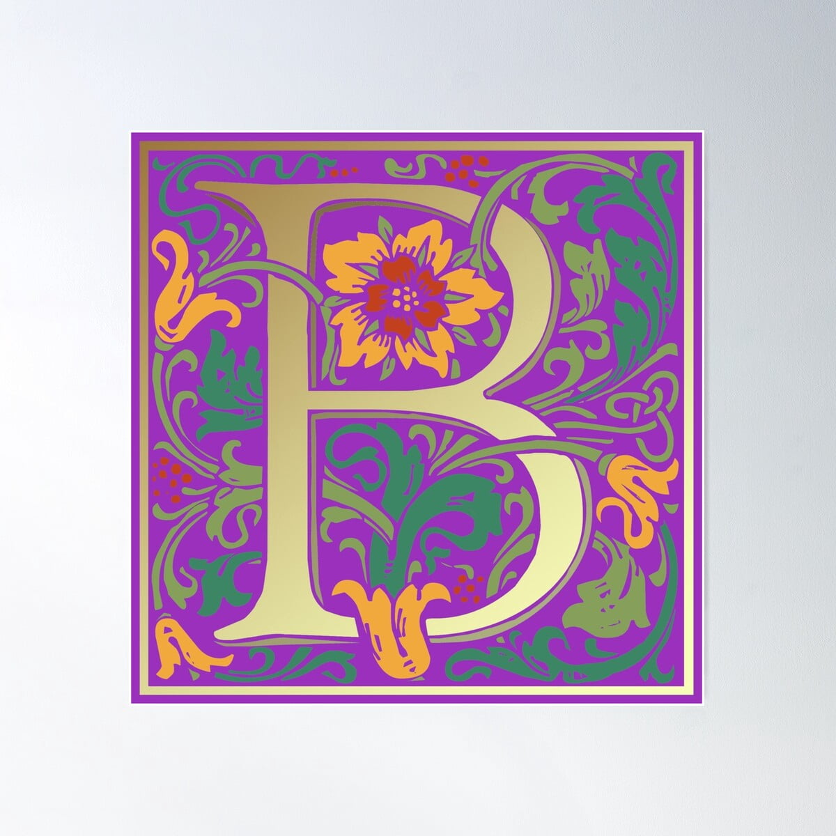William Morris Illuminated Initial Capital Letter B In Mauve Poster ...