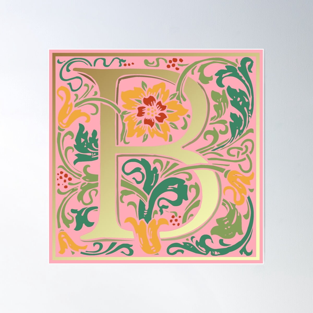 William Morris Illuminated Initial Capital Letter B In Pink Poster Wall ...