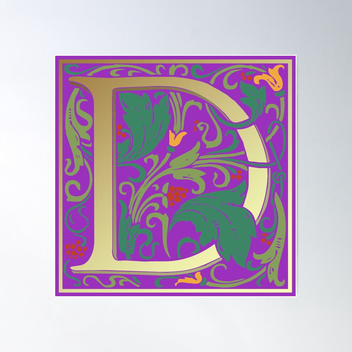 William Morris Illuminated Initial Capital Letter D In Mauve Poster ...