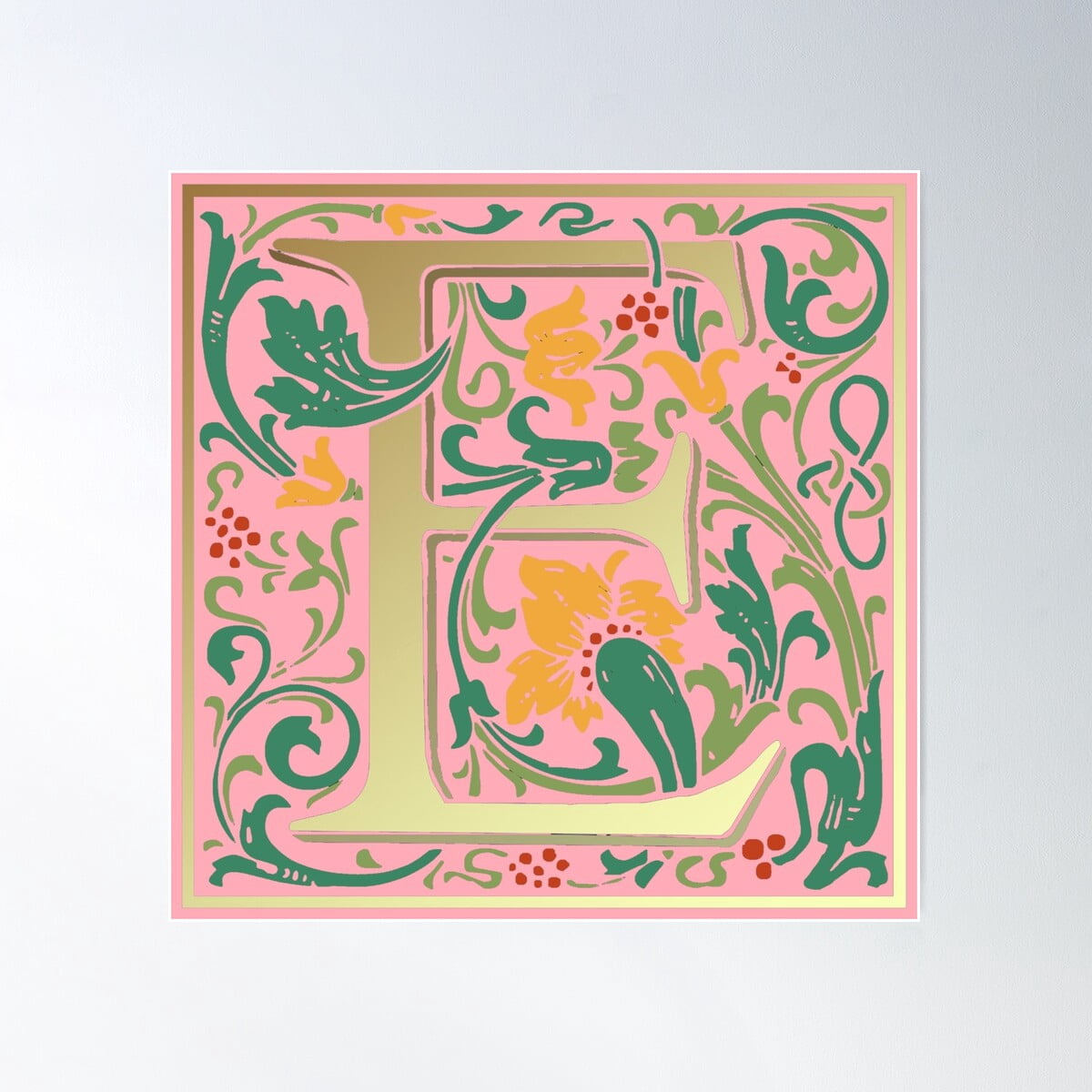 William Morris Illuminated Initial Capital Letter E In Pink Poster Wall ...