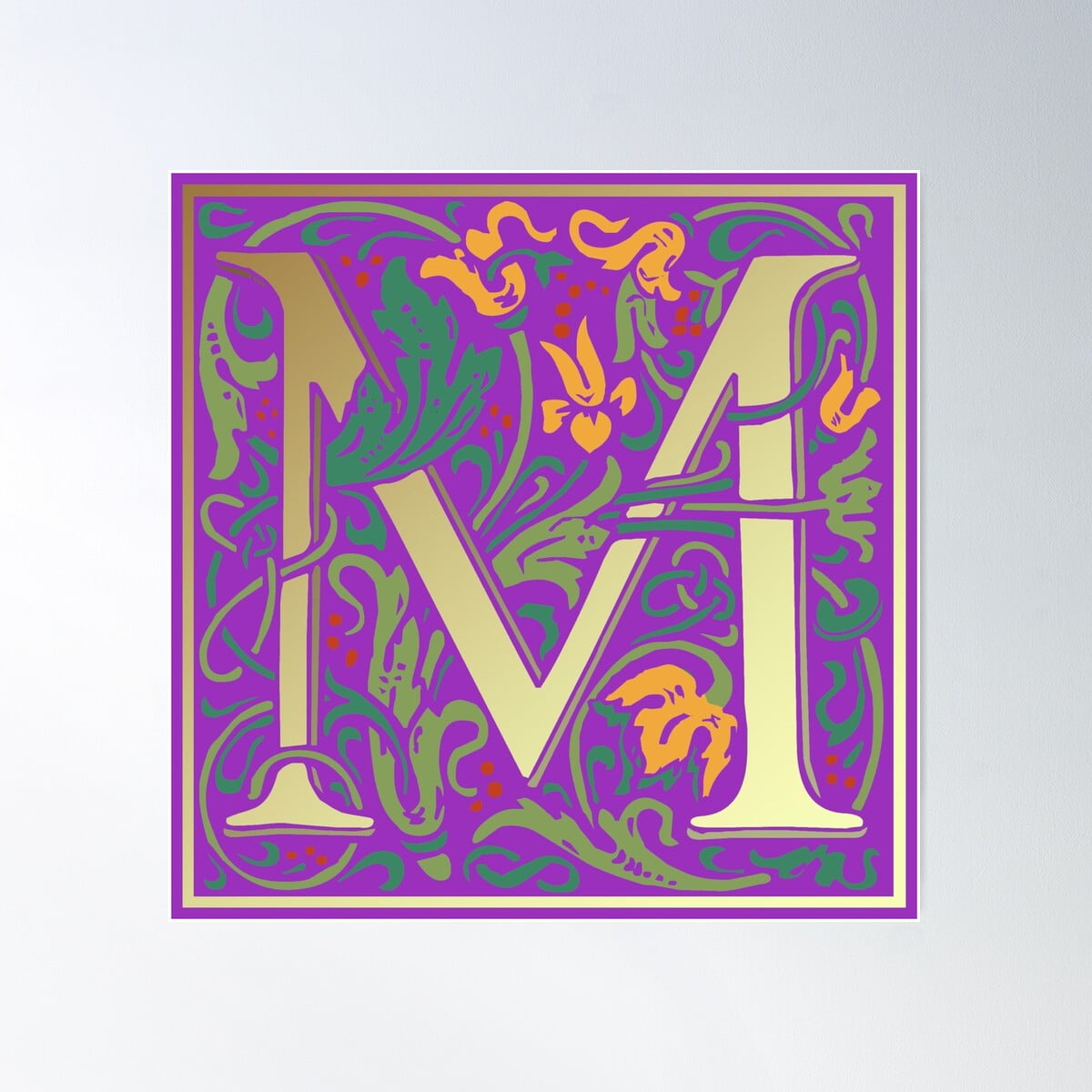 William Morris Illuminated Initial Capital Letter M In Mauve Poster ...