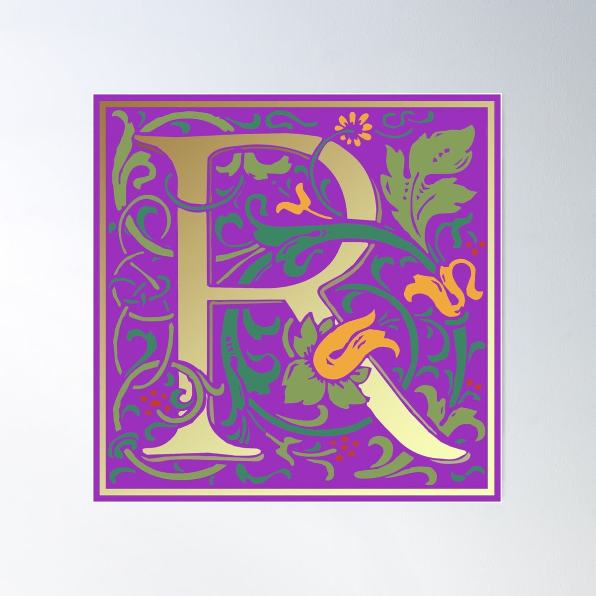 William Morris Illuminated Initial Capital Letter R In Mauve Poster ...