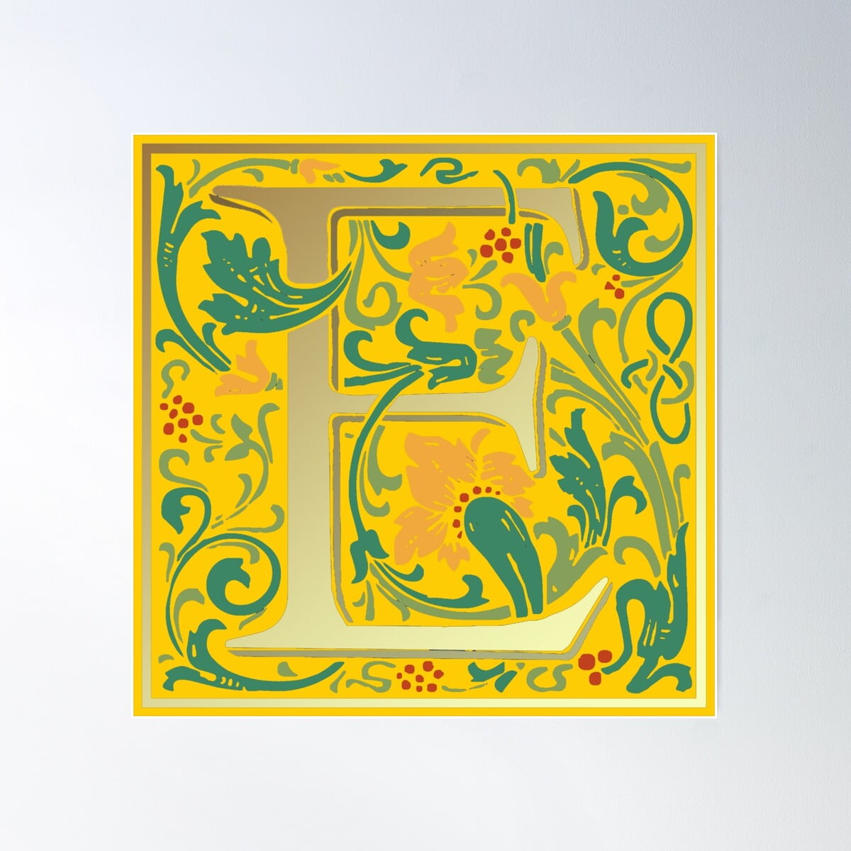 William Morris Illuminated Lettering Yellow Letter E Monogram Poster ...