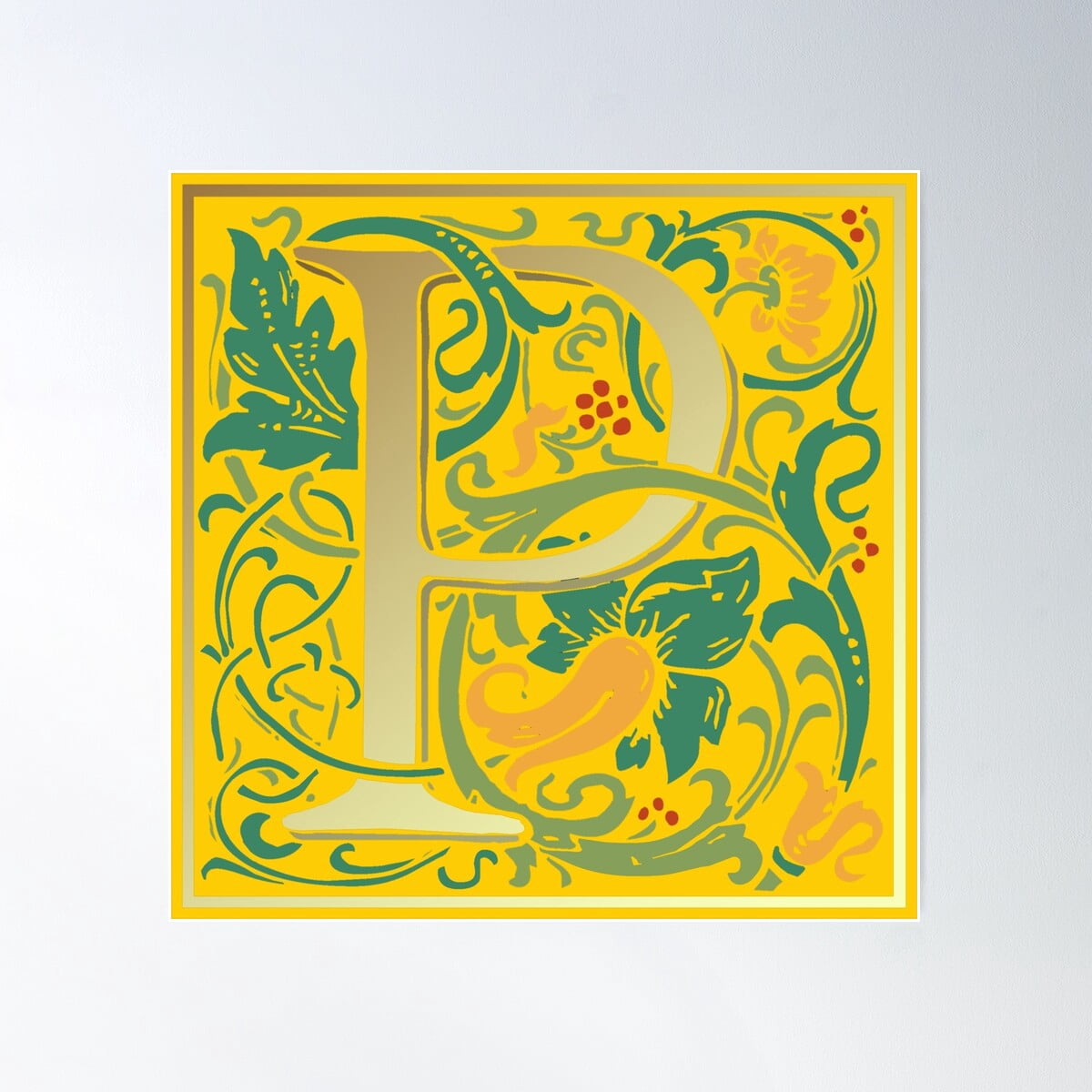 William Morris Illuminated Lettering Yellow Letter P Monogram Poster ...