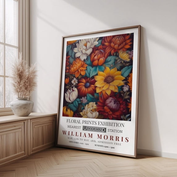 William Morris Inspired Bold Floral Colorful Vintage Botanical Wall Art ...