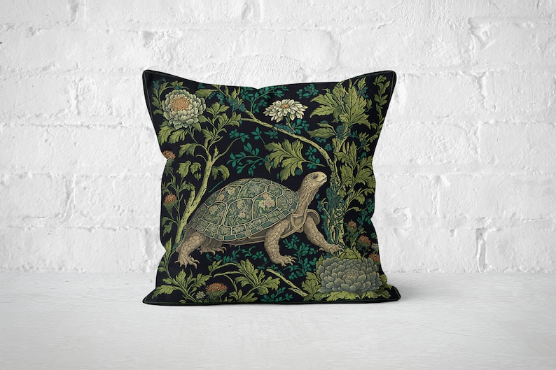 William Morris Inspired Turtle in a Forest Throw Pillow Covers ...