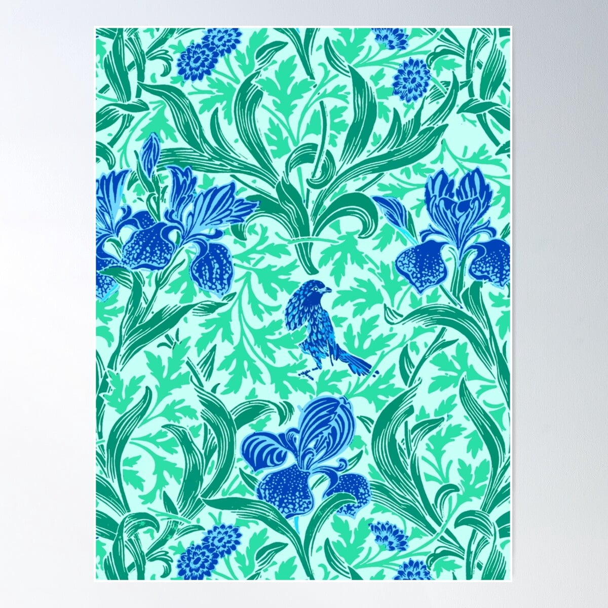 William Morris Irises,Cobalt Blue, Aqua And Teal Poster Wall Art ...