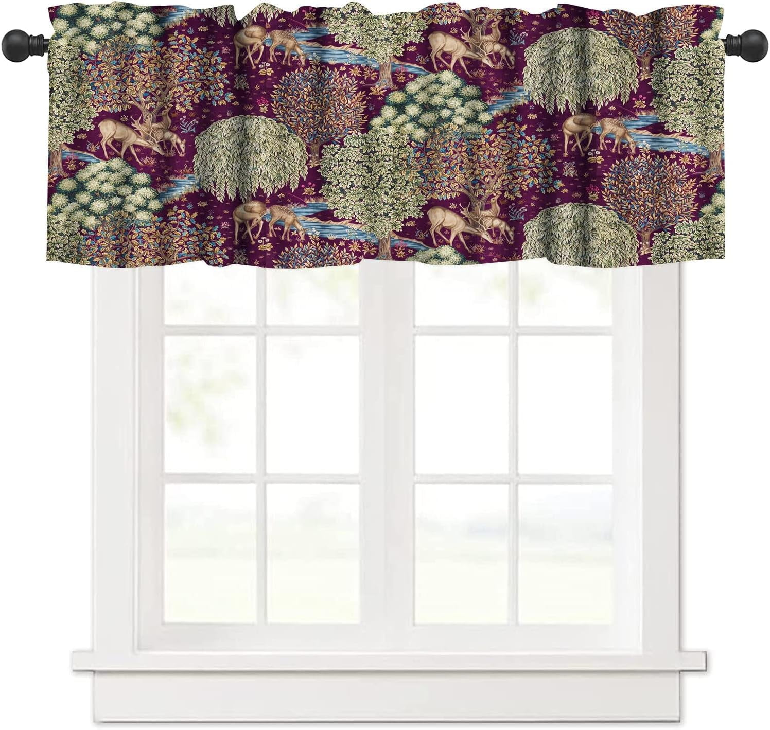 William Morris Kitchen Valance,Retro Woodland Jungle Forest Deer ...