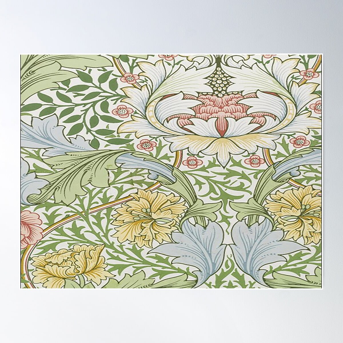 William Morris Myrtle Pattern -Vintage Green Blue And Red Botanical ...