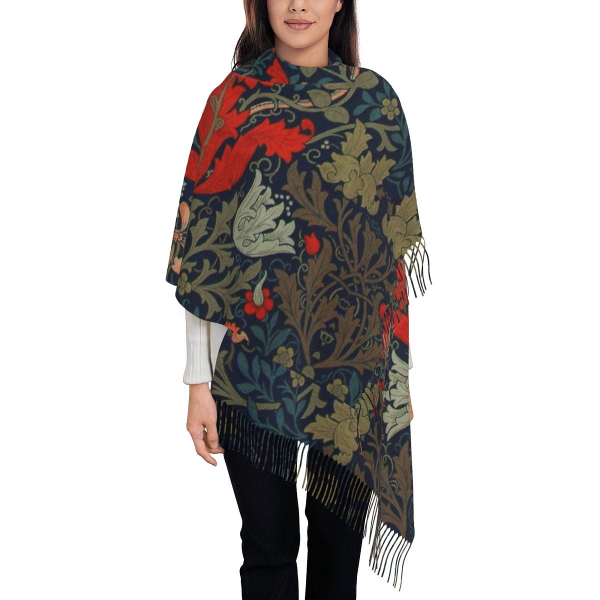 William Morris Pattern Collection Tassel Scarf Women Soft Floral ...