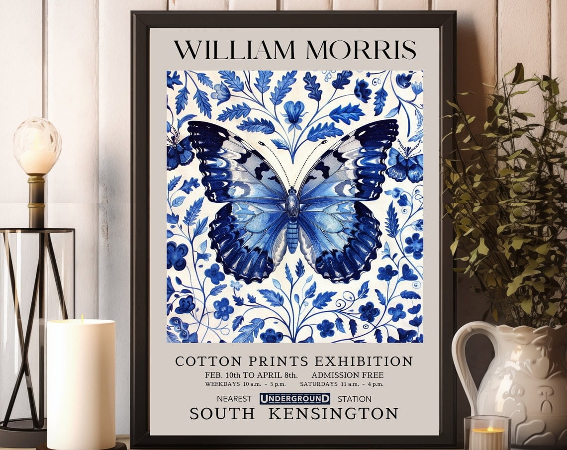 William Morris Print, William Morris Exhibition Print, Blue Butterfly ...