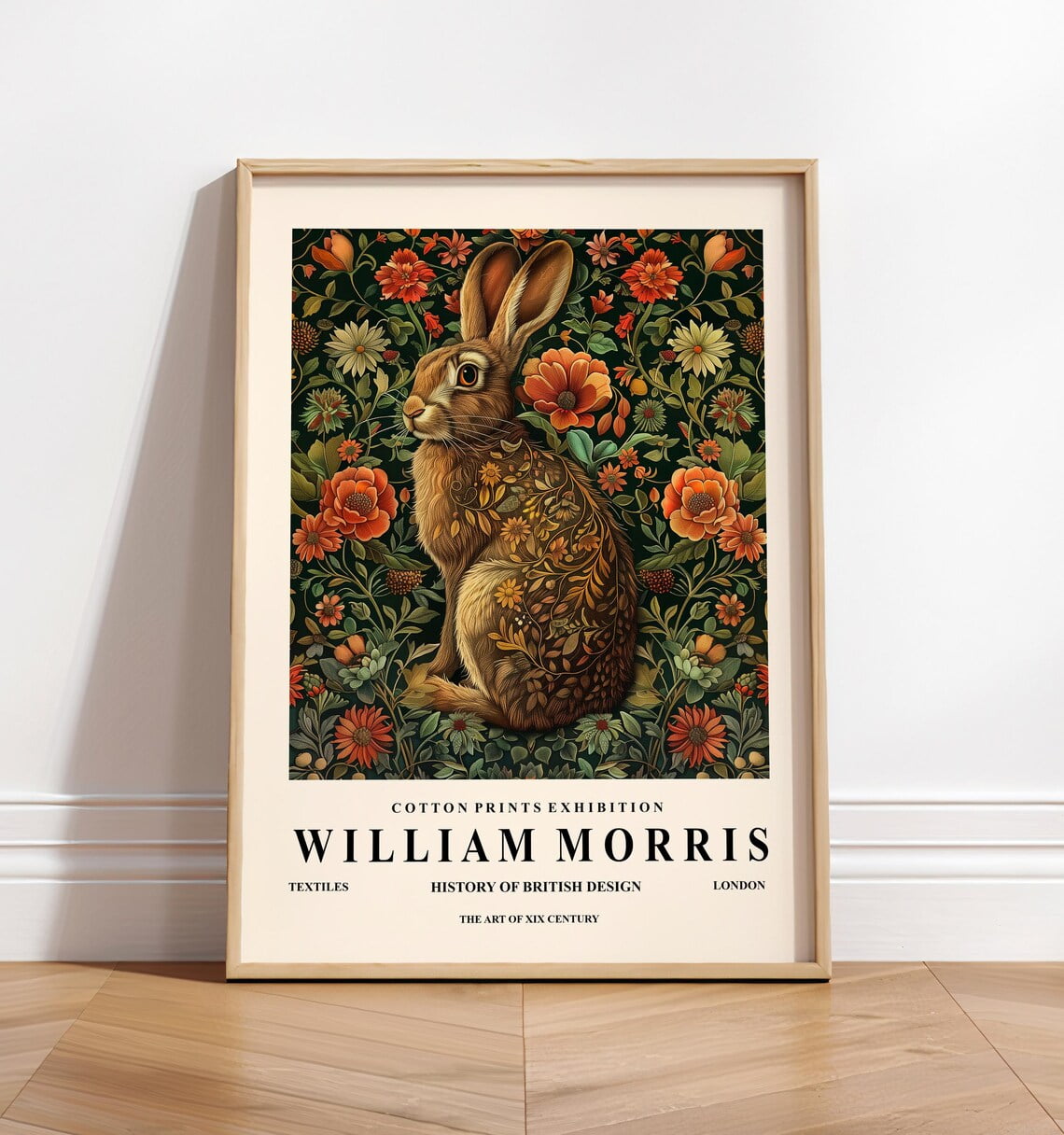 William Morris Rabbit Print, Botanical Art Print, Hare Artwork, Dark ...