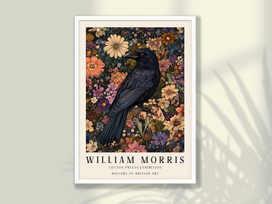 William Morris Raven Art Print: Floral Mid-Century Exhibition #1413 ...