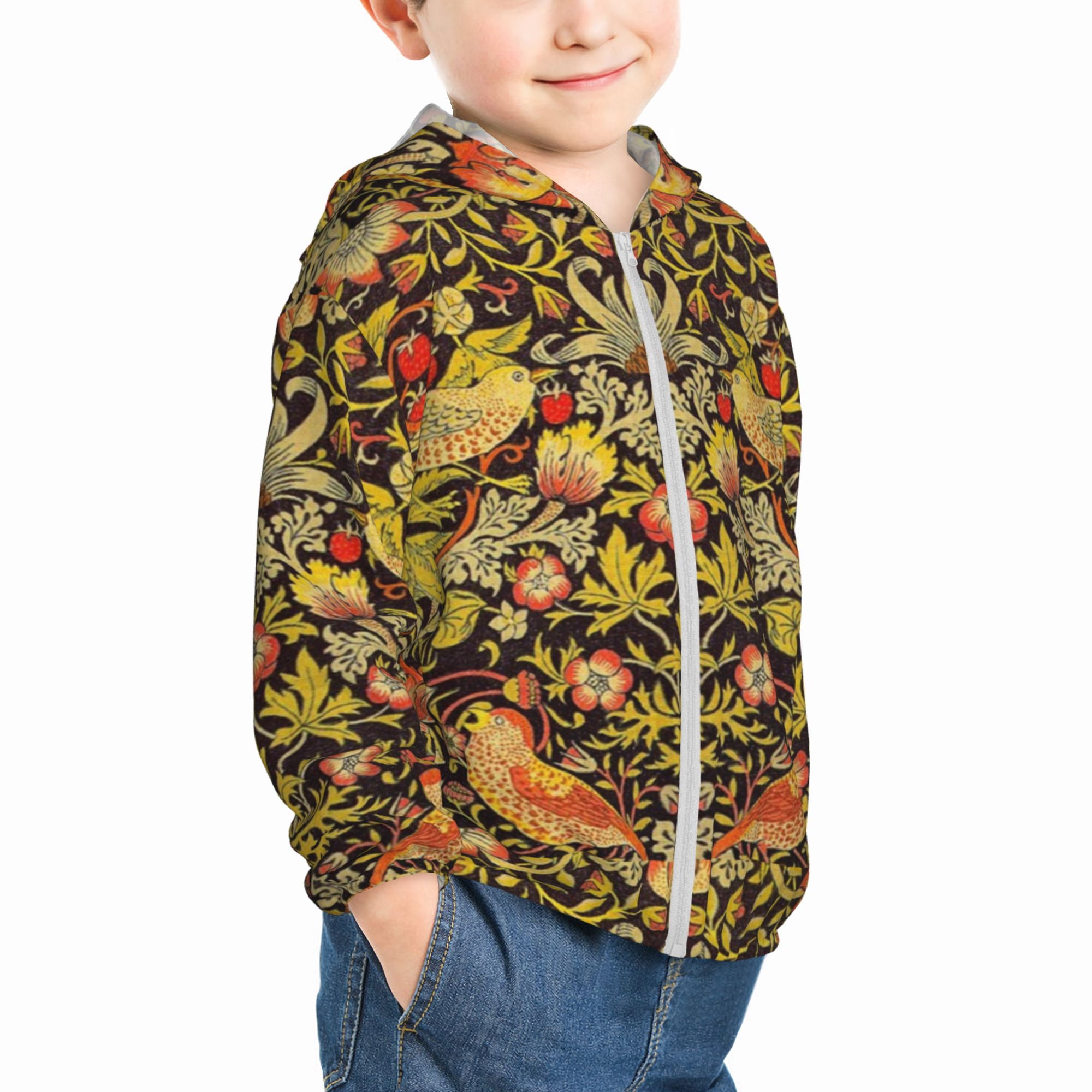 William Morris Strawberry Thief Floral Kids Zip-Up Hoodie Girls Boys Sun Protection Jacket ...
