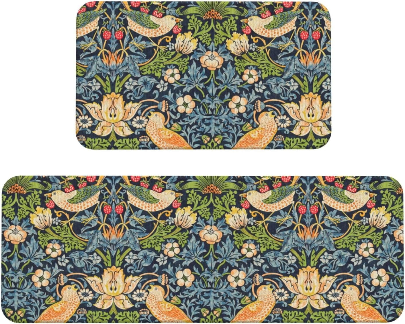 William Morris Strawberry Thief Floral Kitchen Mats Set of 2, Home ...