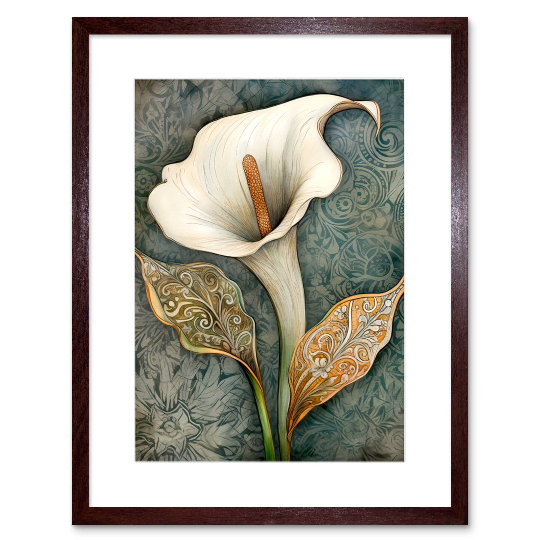 William Morris Style Art Nouveau Calla Lily Flower Artwork Framed Wall ...