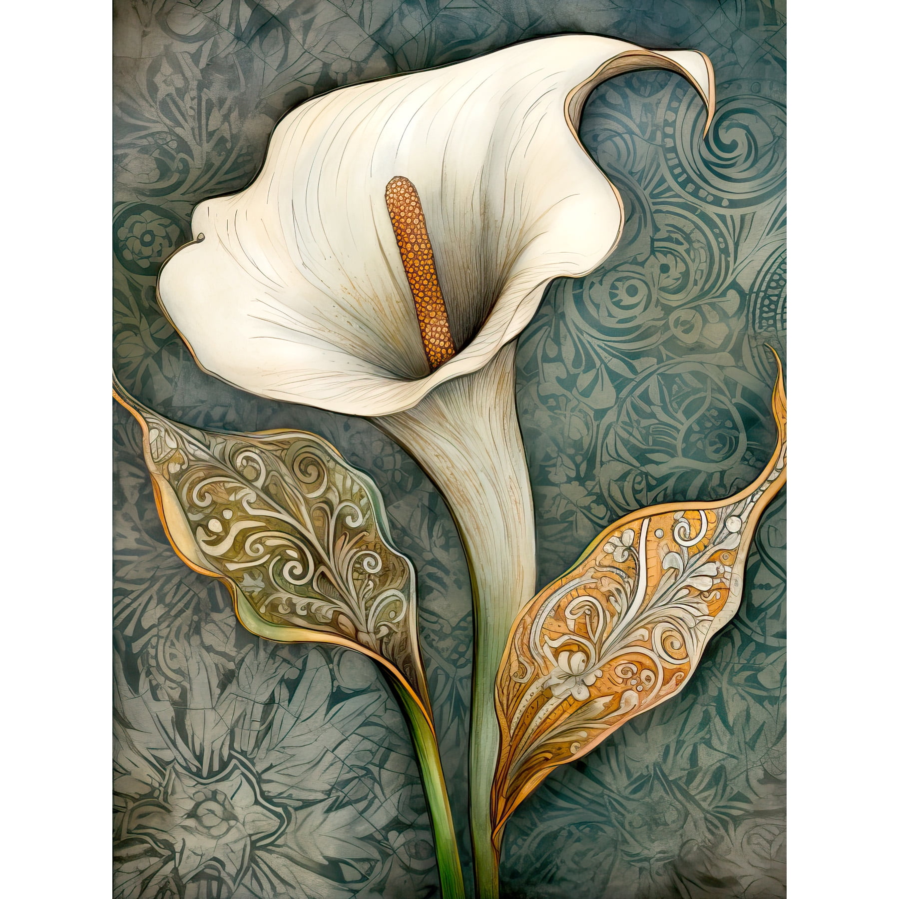 William Morris Style Art Nouveau Calla Lily Flower Extra Large XL Wall ...