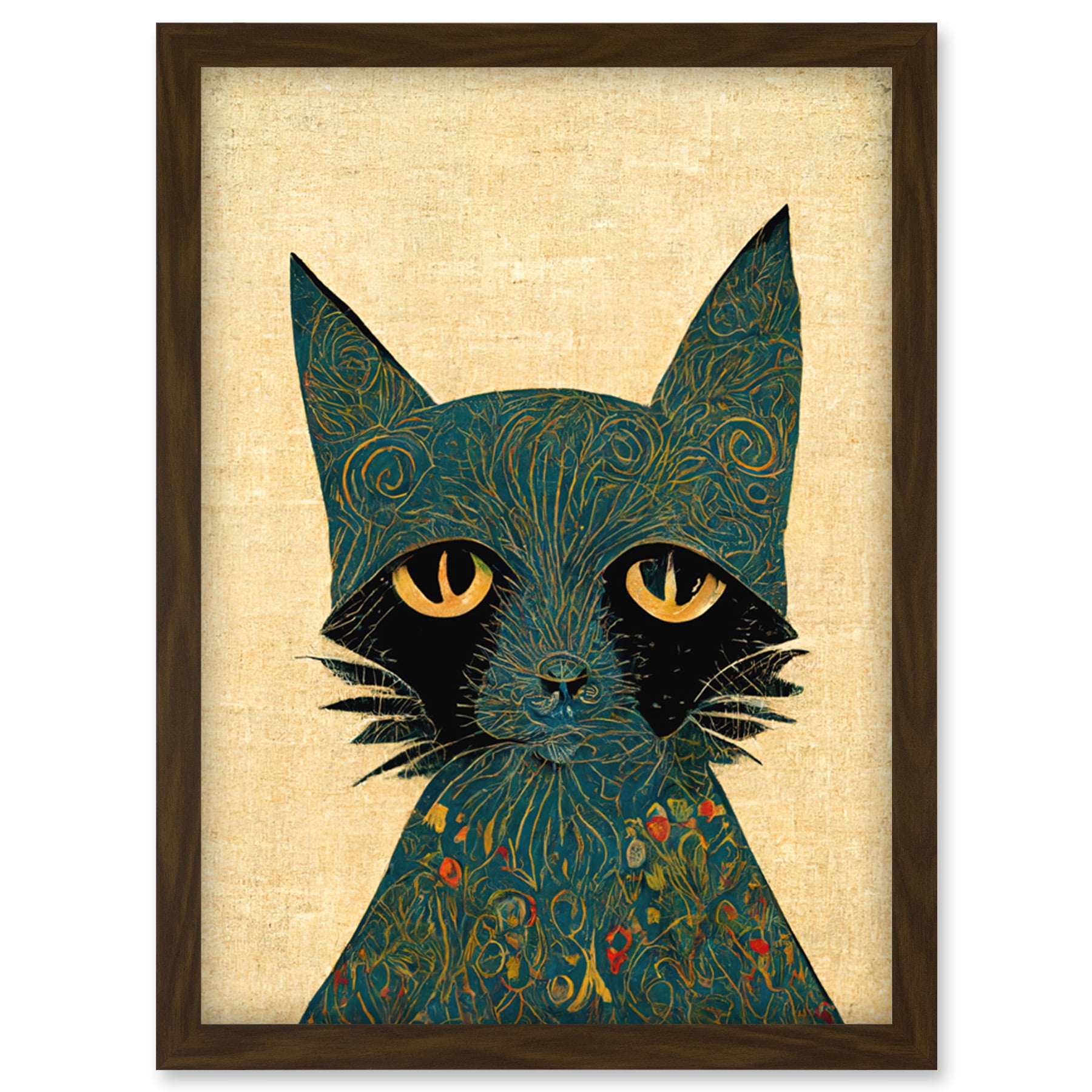 William Morris Style Floral Blue Cat Artwork Framed Wall Art Print A4 ...