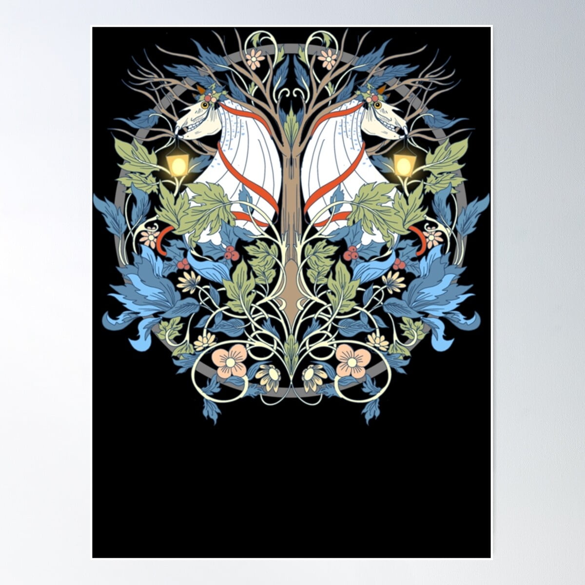 William Morris Style Mari Lwyd Wassail Classic Poster Wall Art, Modern ...