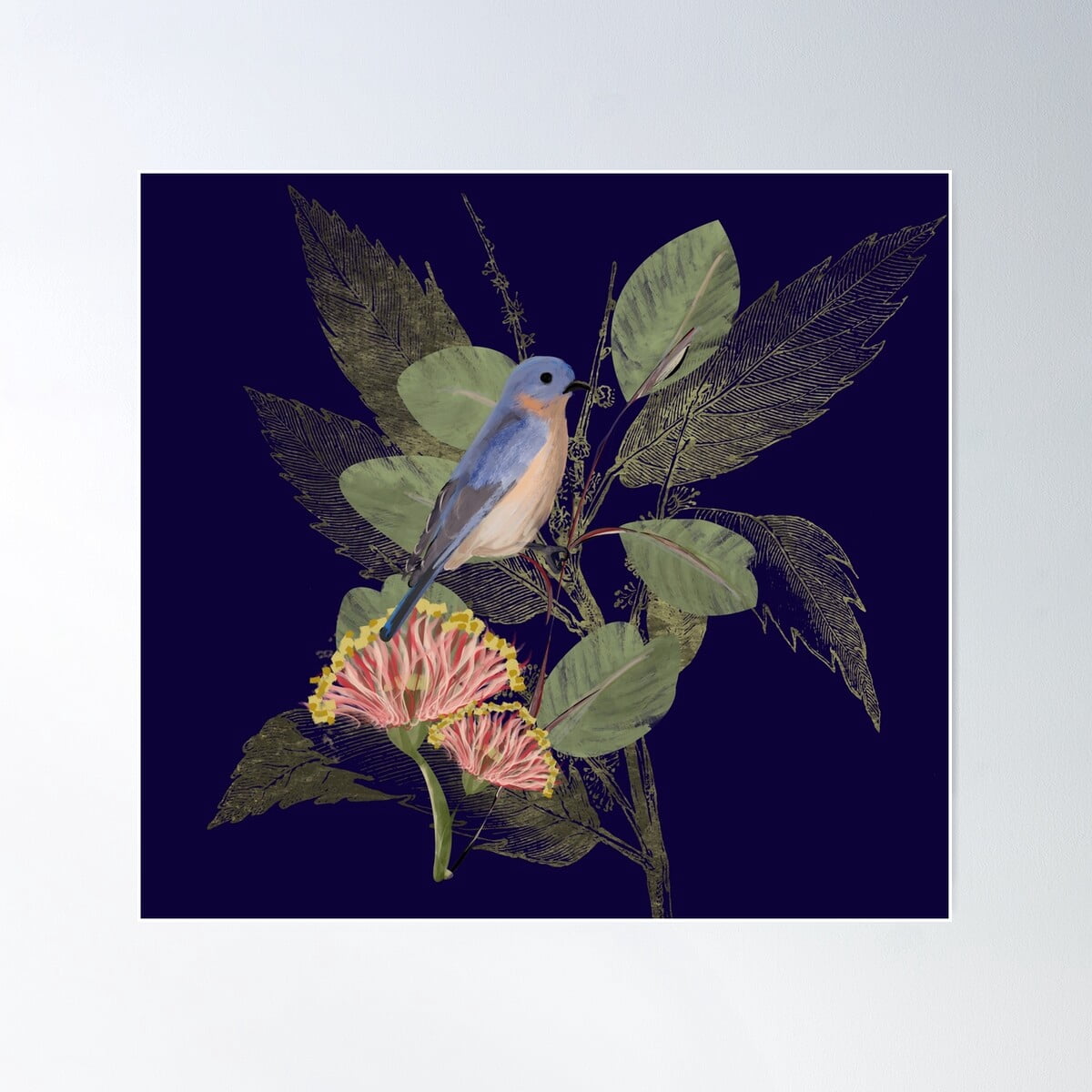 William Morris Style Vintage Victorian Bluebird For Bird Watchers ...