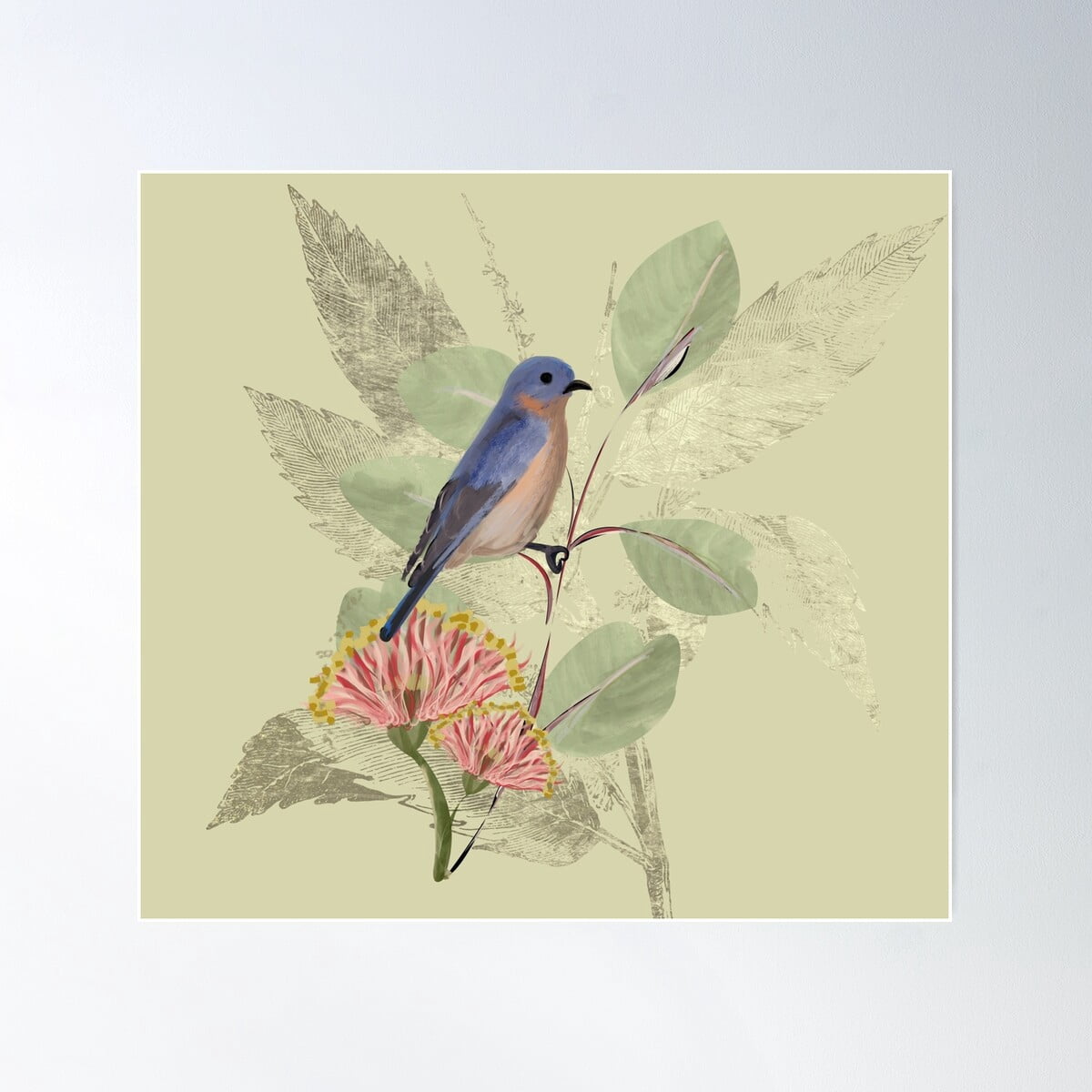 William Morris Style Vintage Victorian Bluebird For Bird Watchers ...