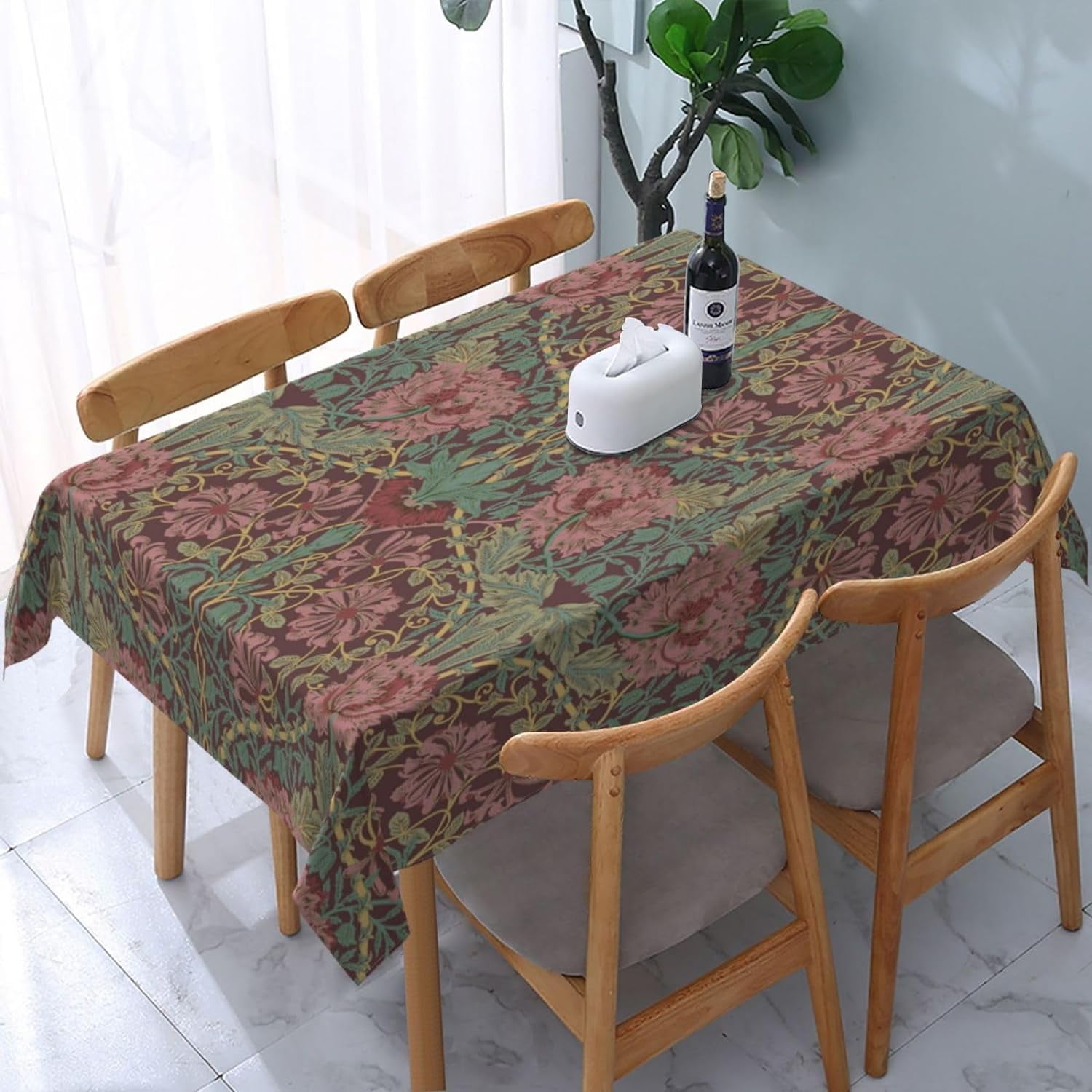 William Morris Tablecloth,Retro Red Floral Table Cloth Wipeable ...