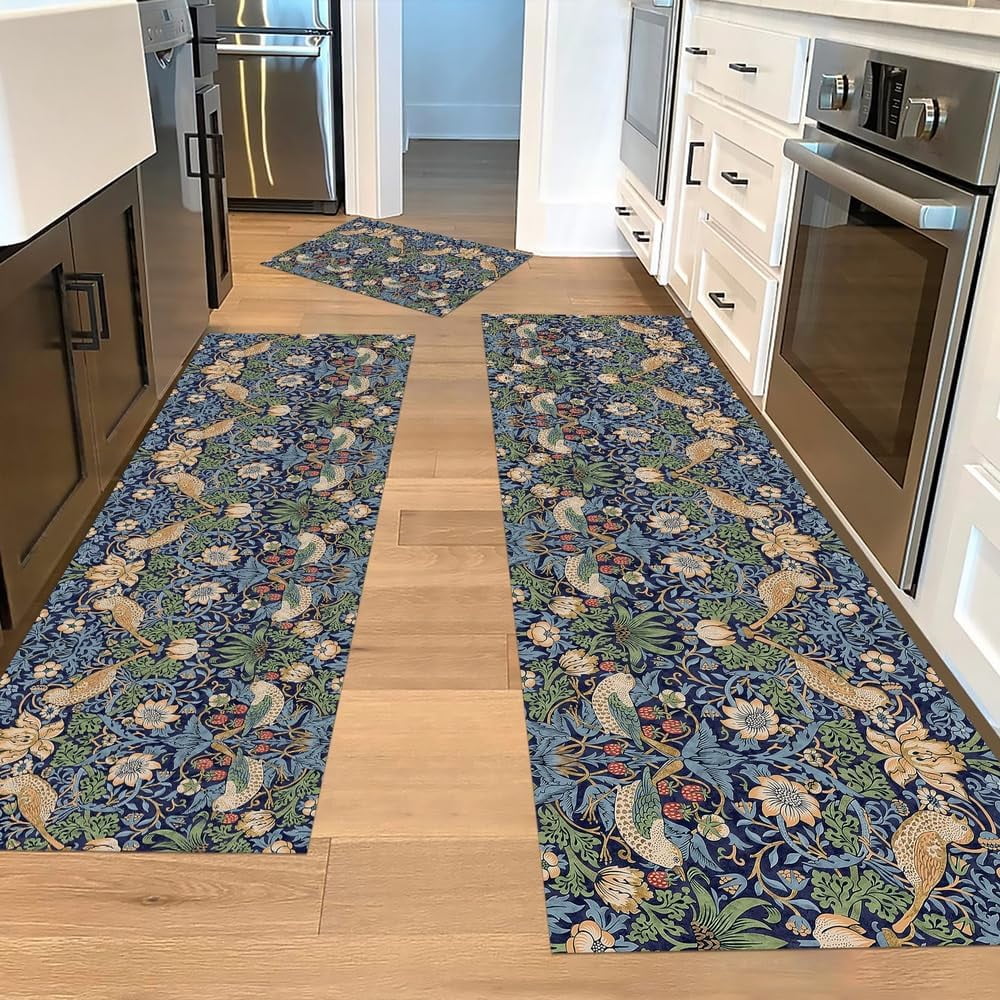 William Morris Vintage Floral Kitchen Rugs Sets of 3,Boho Non Slip ...