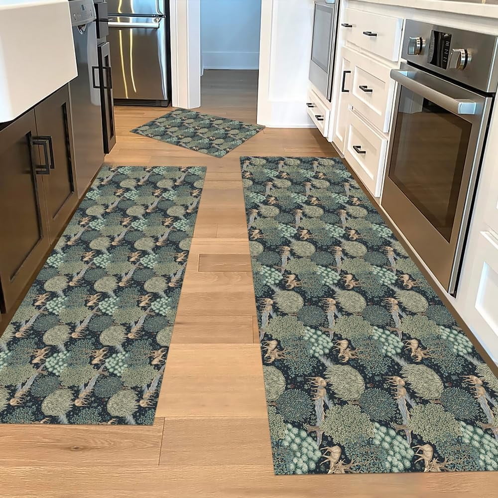 William Morris Vintage Floral Kitchen Rugs Sets of 3,Boho Non Slip ...