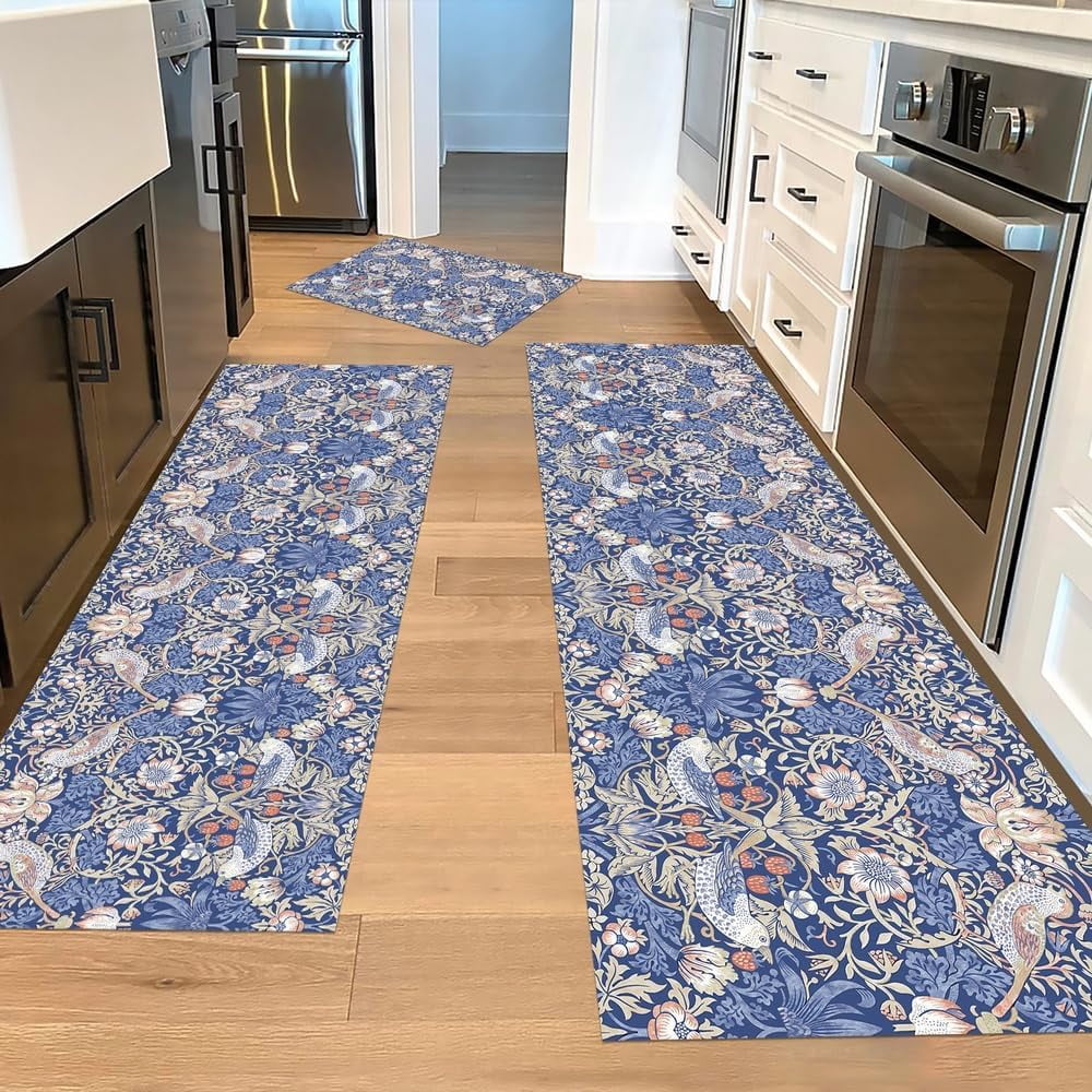 William Morris Vintage Floral Kitchen Rugs Sets of 3,Boho Non Slip ...