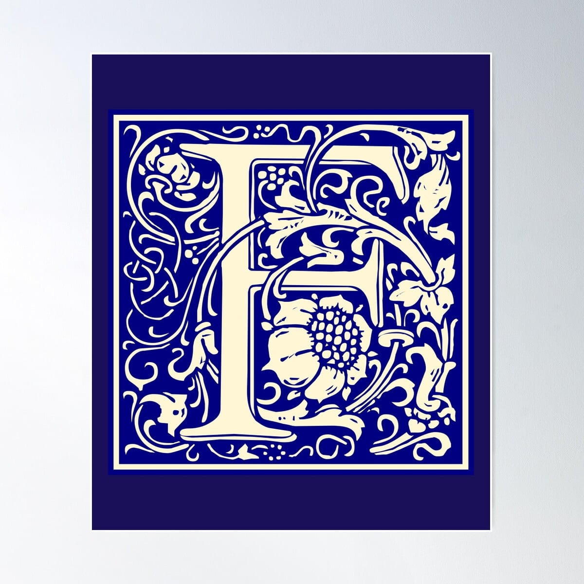 William Morris Vintage Letter F Monogram Initial Blue Poster Wall Art ...