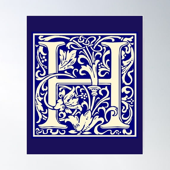 William Morris Vintage Letter H Monogram Initial Blue Poster Wall Art ...