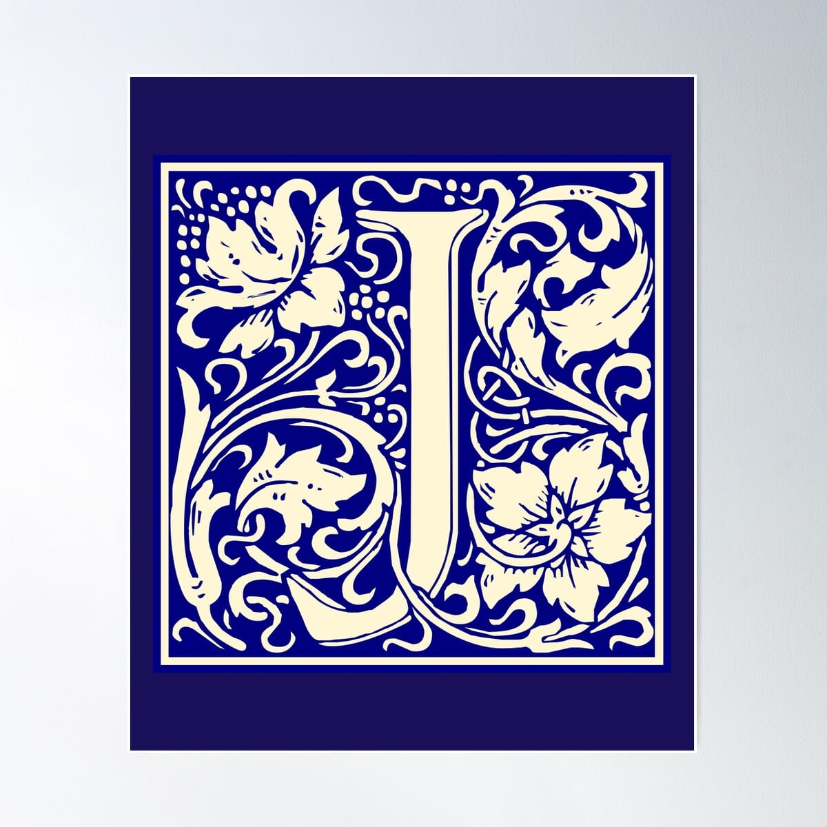 William Morris Vintage Letter J Monogram Initial Blue Poster Wall Art ...