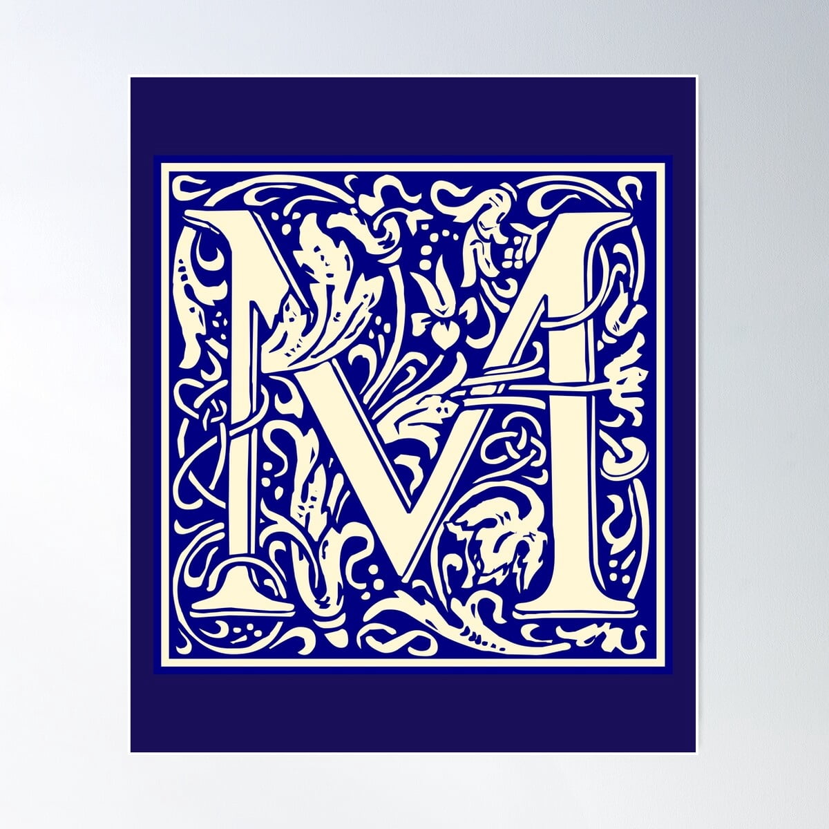 William Morris Vintage Letter M Monogram Initial Blue Poster Wall Art ...