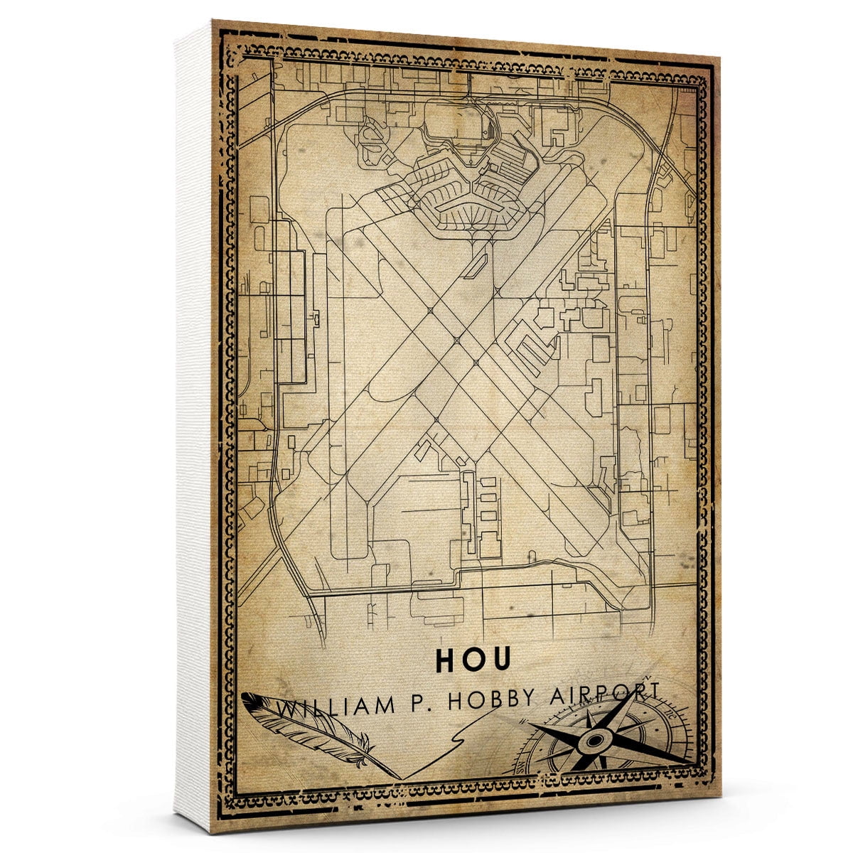 William P. Hobby Airport Vintage Map Prints Canvas, Houston road map ...
