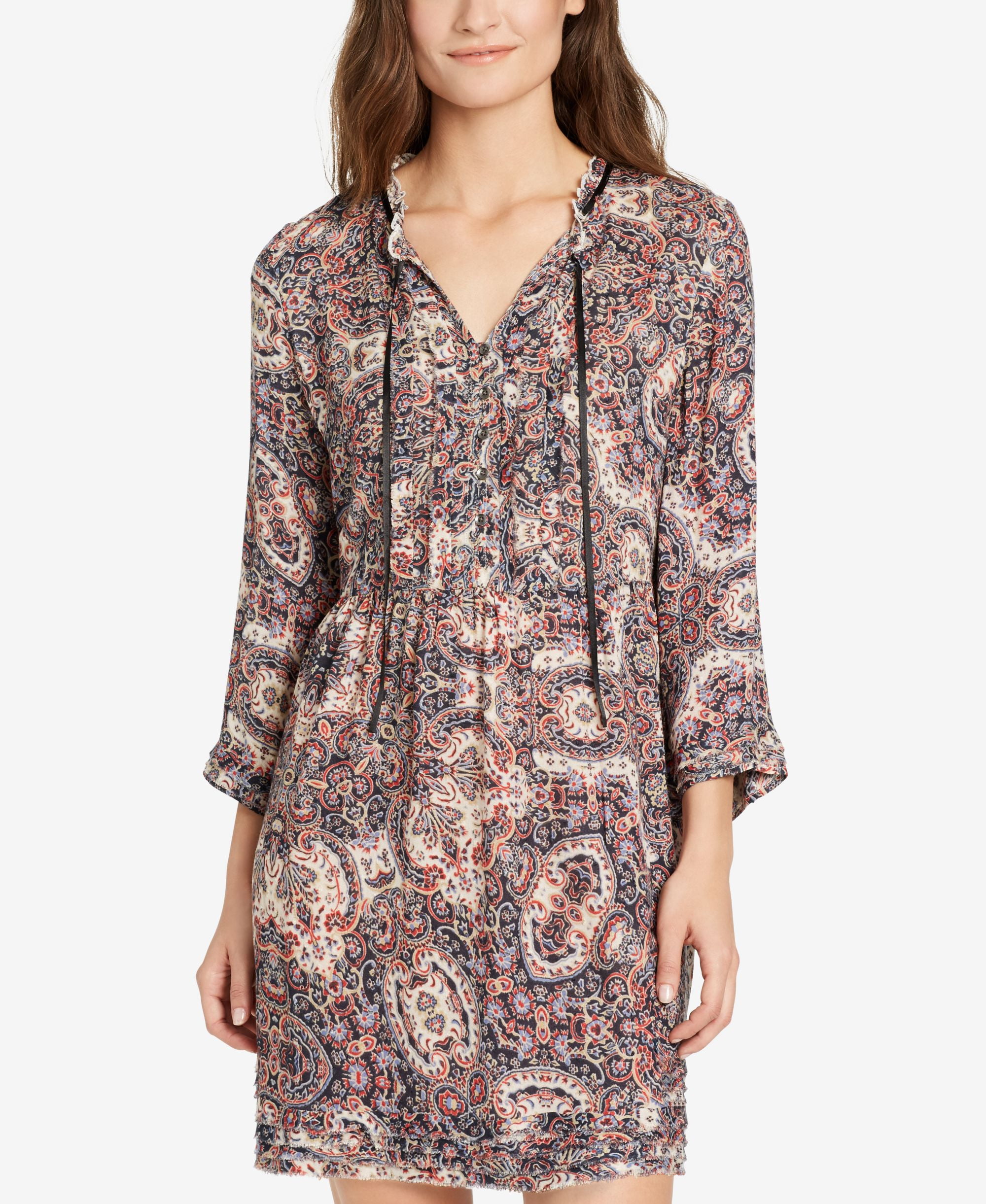 William Rast Atalia Printed Raw Edge Dress Dawn Blue L - Walmart.com