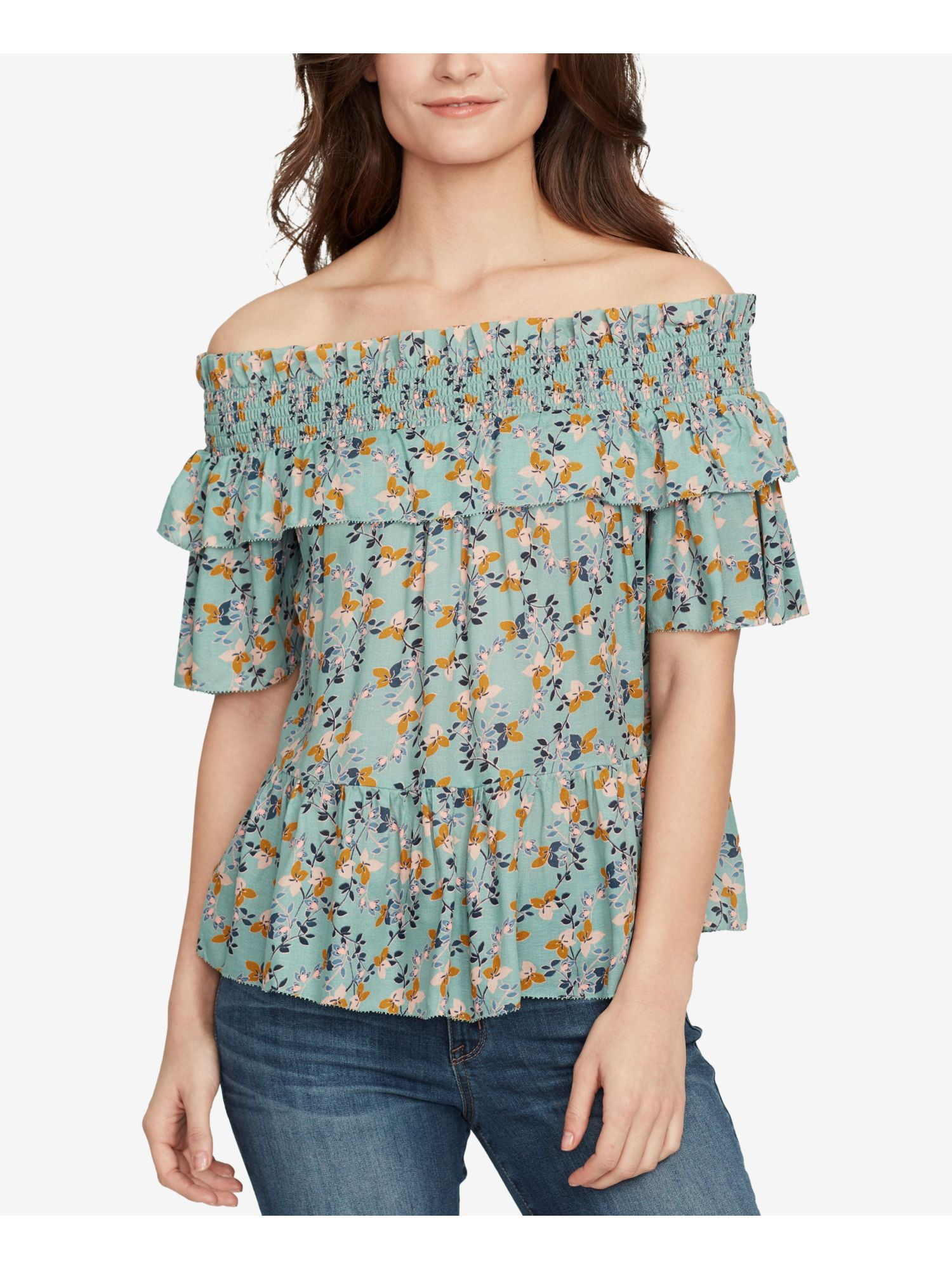 William Rast Womens Arabella Floral Print Off-The-Shoulder Blouse ...