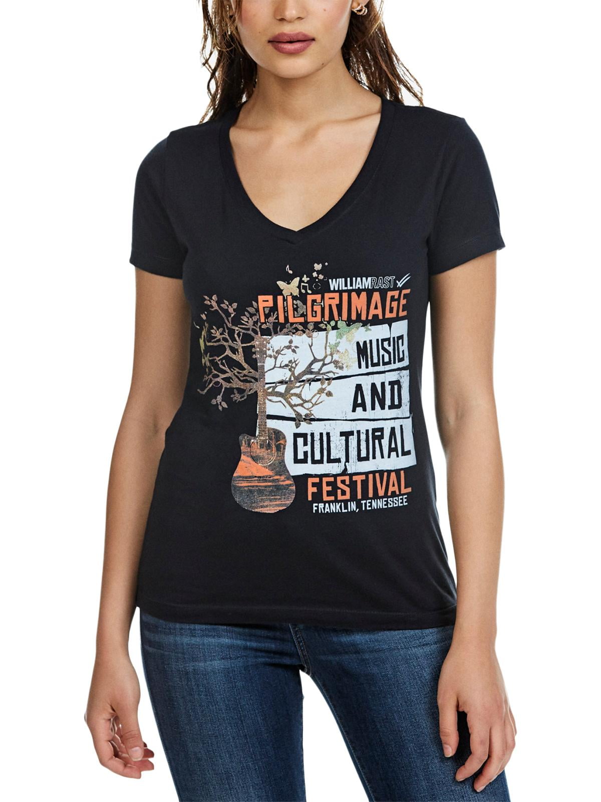 William Rast Womens Pilgrimage Festival Short Sleeves Graphic T-Shirt ...