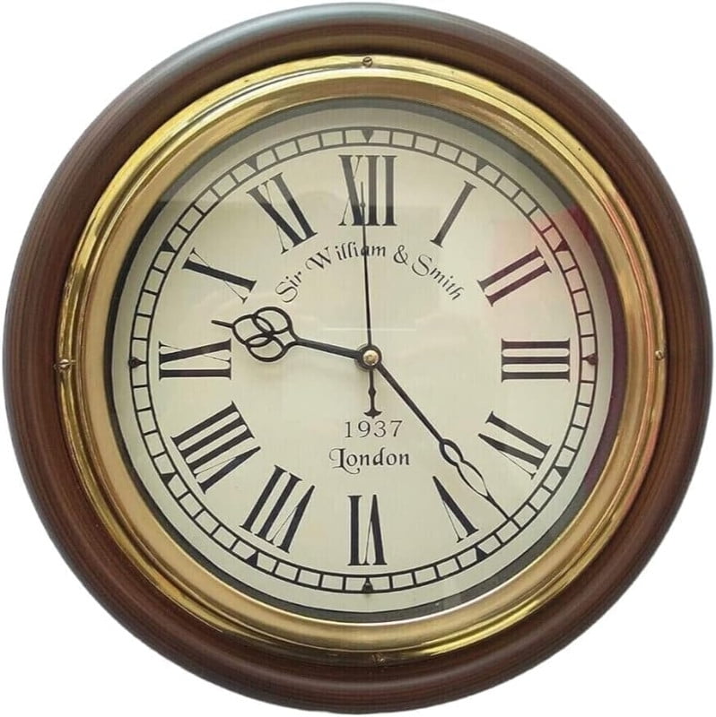 William & Smith Vintage Wall Clock, 16 Inch, Roman Numerals, Brown Wood ...