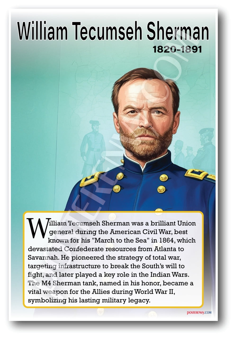 William Tecumseh Sherman - Civil War General - Biography Poster 18 x 12 ...
