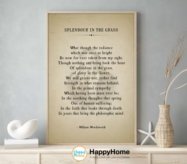 William Wordsworth Poem Wall Art Splendour In The Grass Literary Print ...