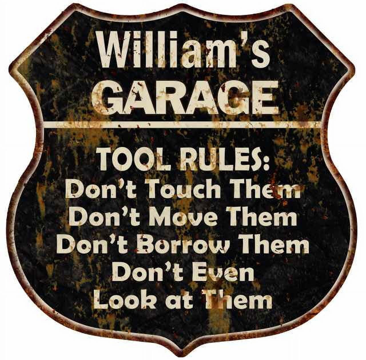 William's Garage Tool Rules Sign Shield Metal Gift 211110003456 ...