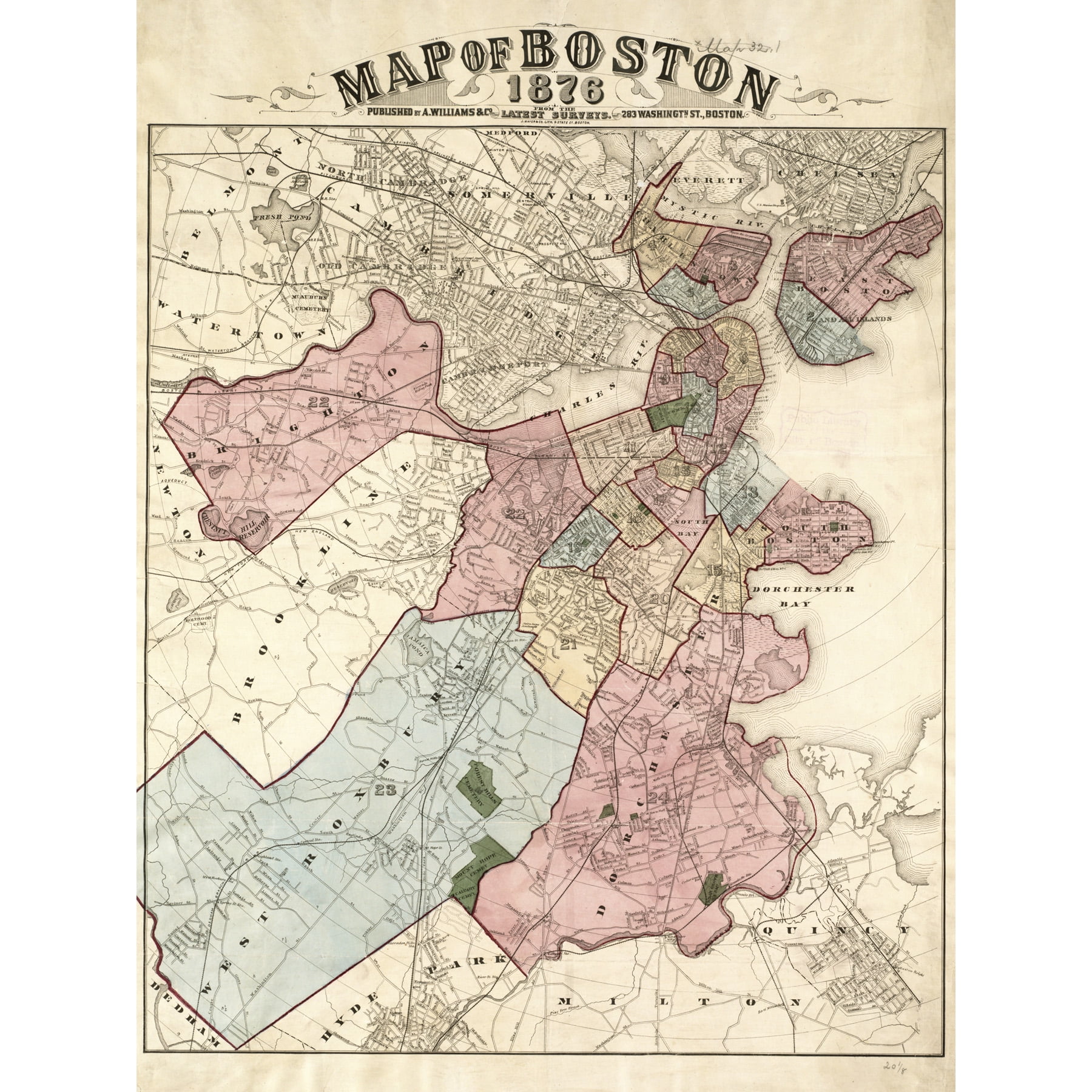 Williams 1876 Map Boston Massachusetts USA Extra Large XL Wall Art ...